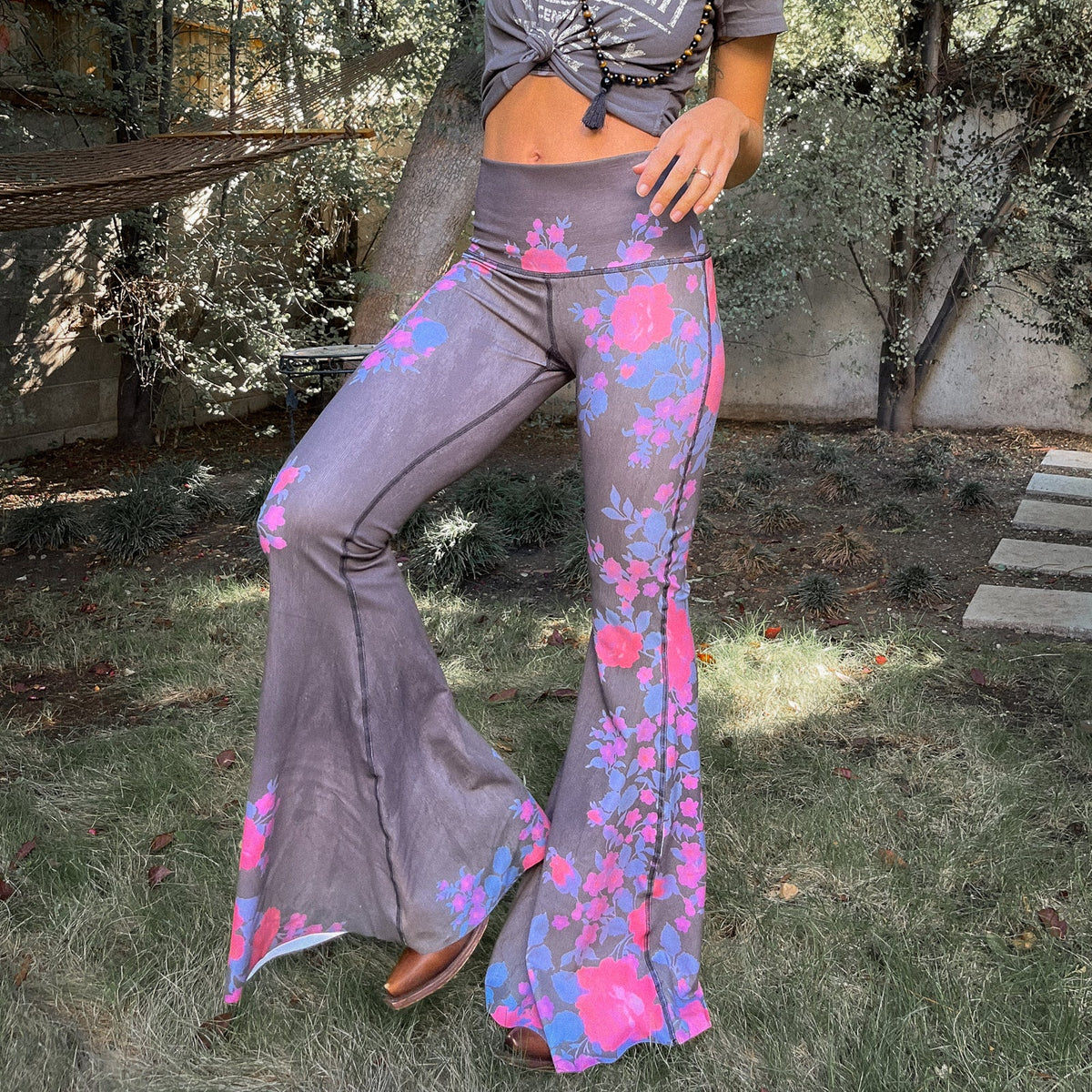 He Loves Me Black Crop Bell Bottom by teeki - womens yoga Bell bottoms ...
